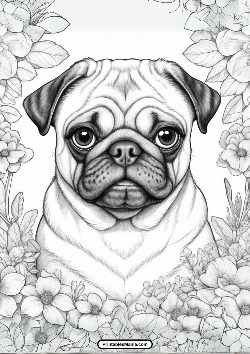 Pug Coloring Page PDF - Printables Mania