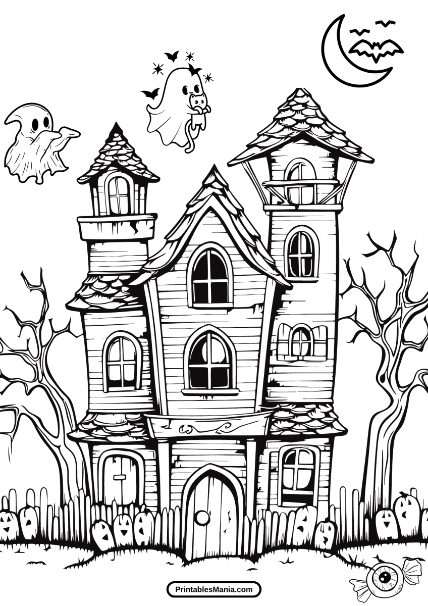 Haunted House Coloring Page - Printables Mania