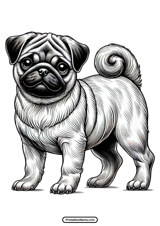 Pug Coloring Page PDF - Printables Mania