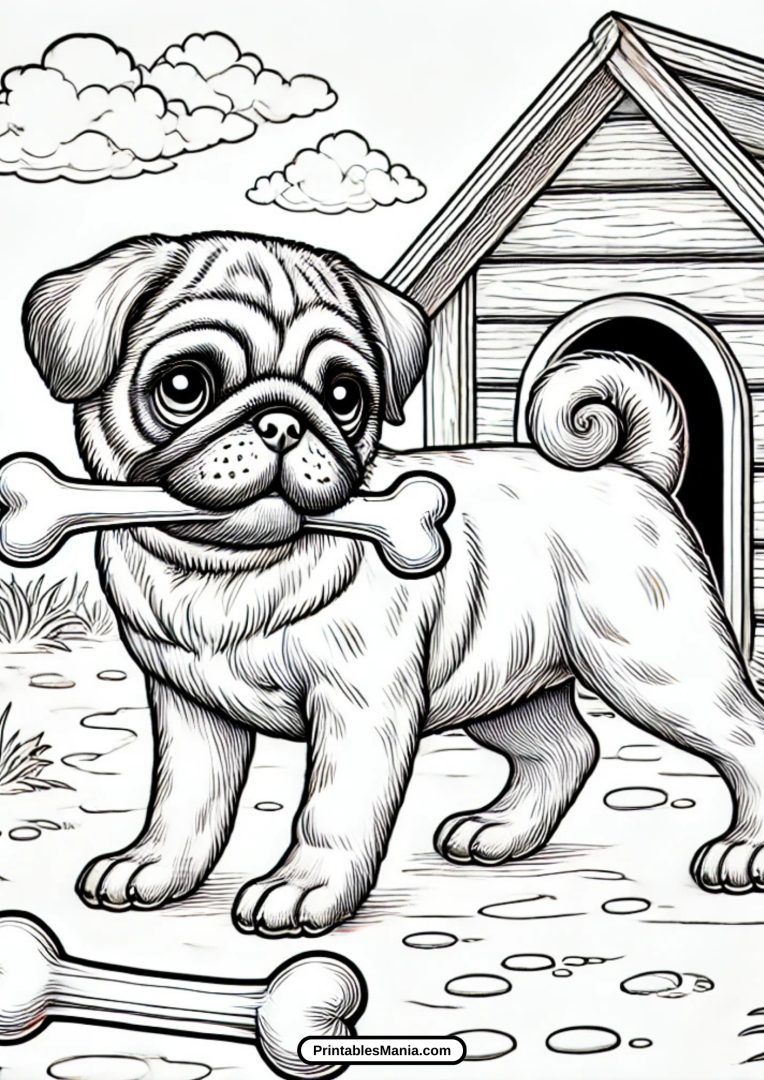 Pug Coloring Page PDF - Printables Mania