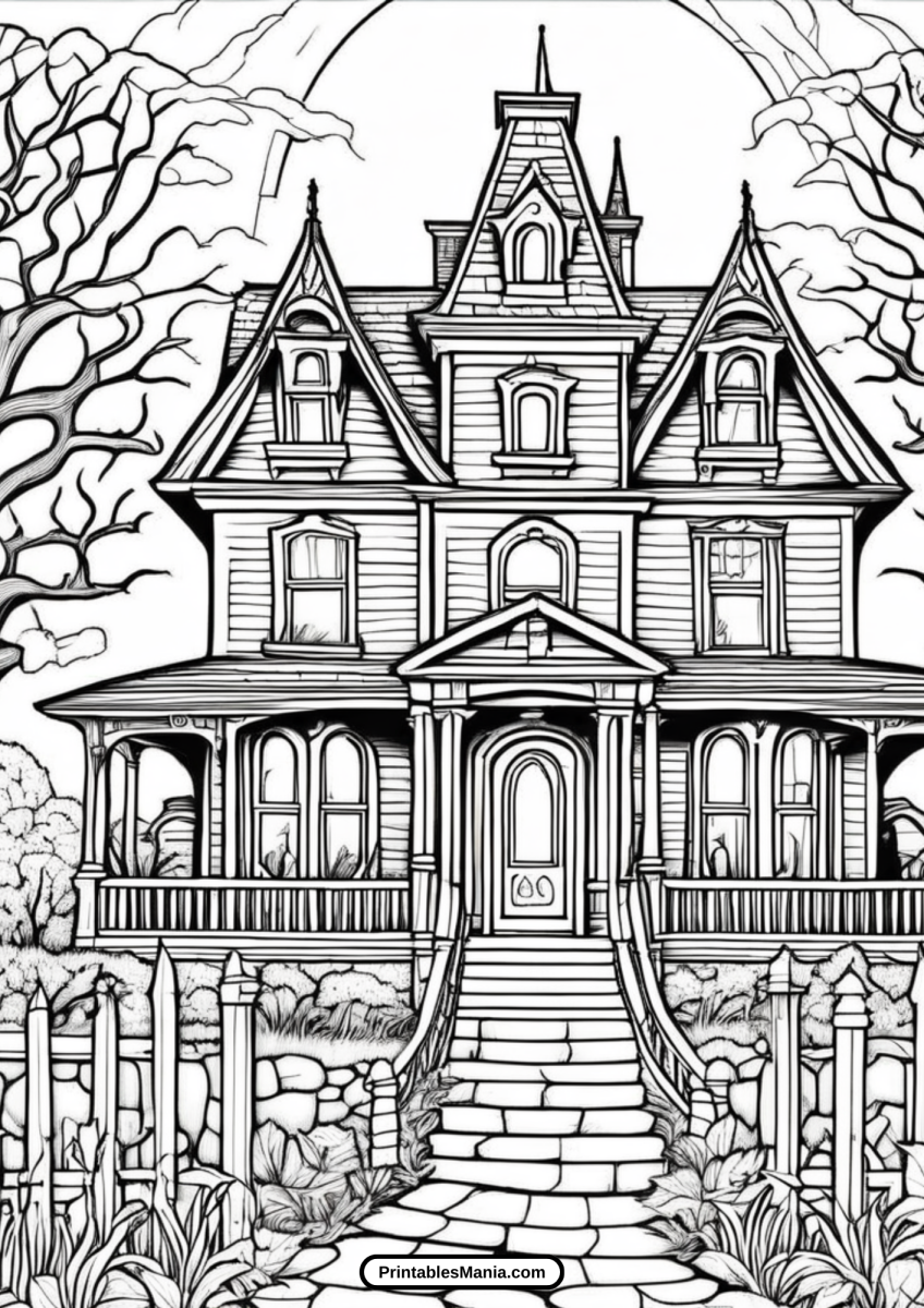 Haunted House Coloring Page - Printables Mania