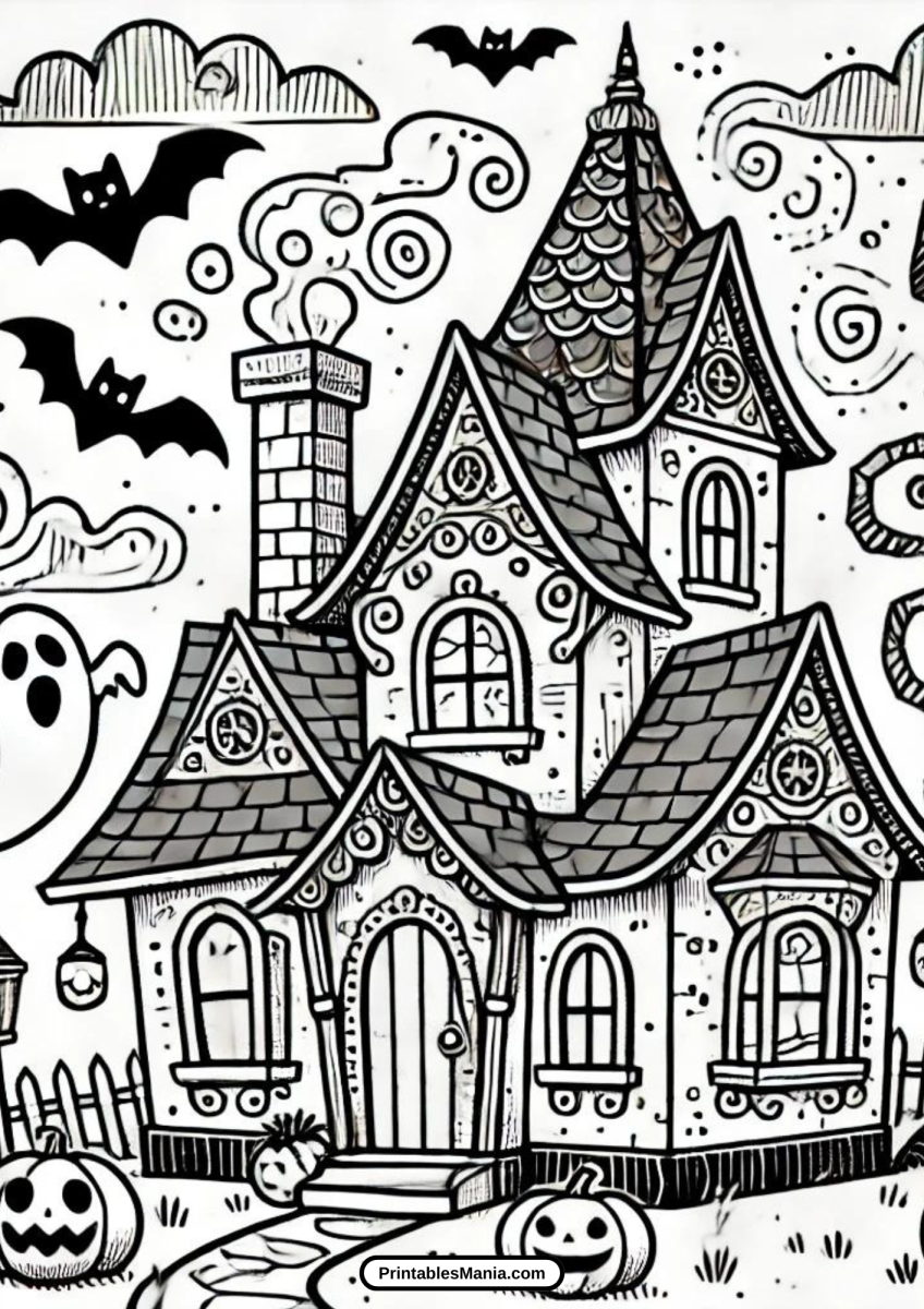 Haunted House Coloring Page - Printables Mania