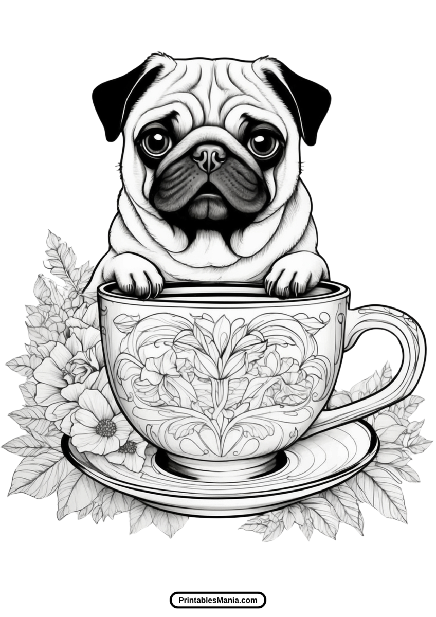 Pug Coloring Page PDF - Printables Mania