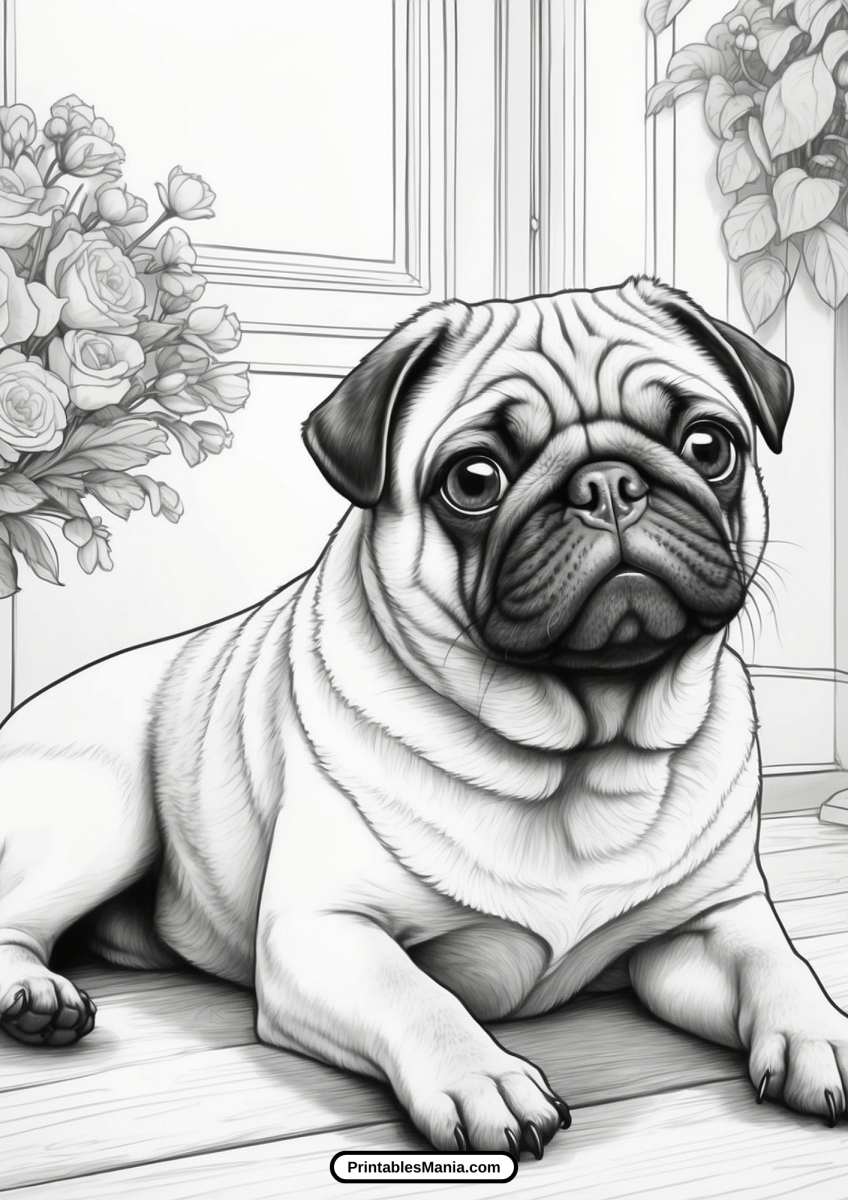 Pug Coloring Page PDF - Printables Mania
