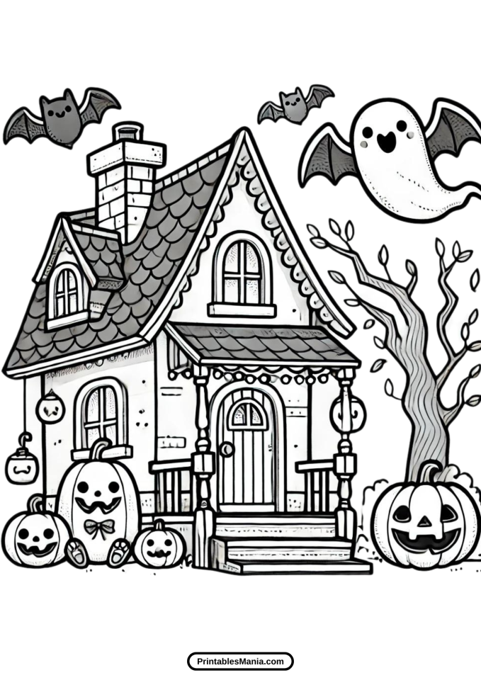Haunted House Coloring Page - Printables Mania
