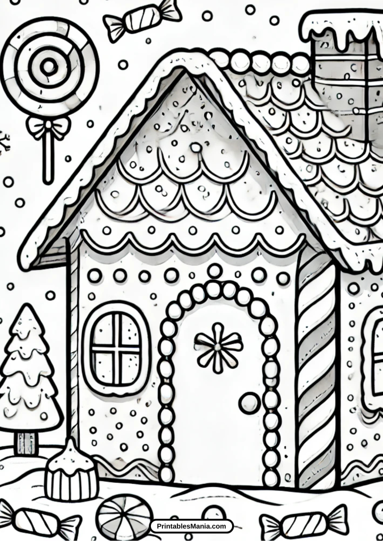 Gingerbread House Coloring Page - Printables Mania