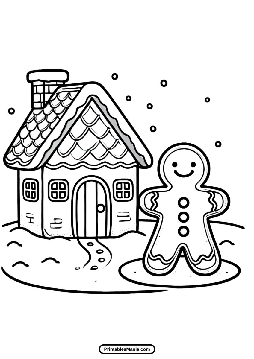 Gingerbread House Coloring Page - Printables Mania