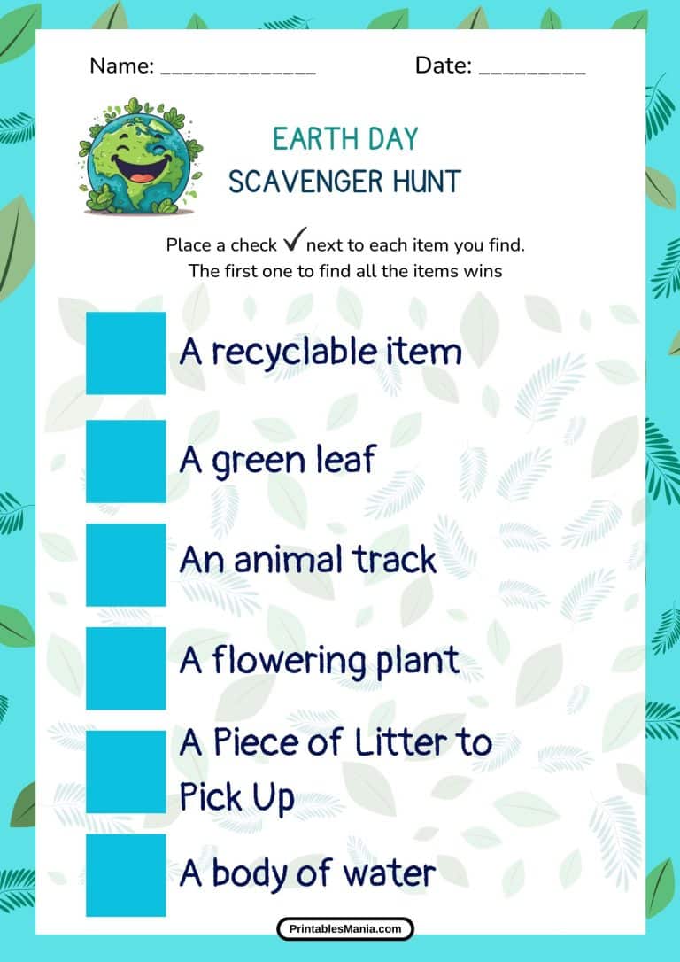 Earth Day Scavenger Hunt Printable - Printables Mania