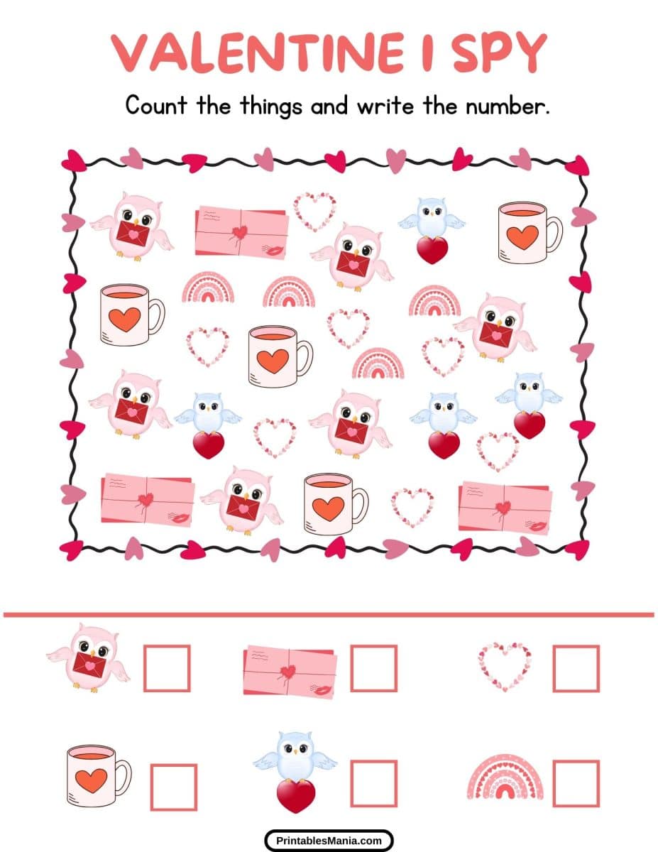 Valentine I Spy Printable PDF - Printables Mania