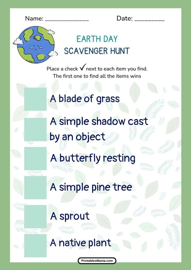 Earth Day Scavenger Hunt Printable - Printables Mania