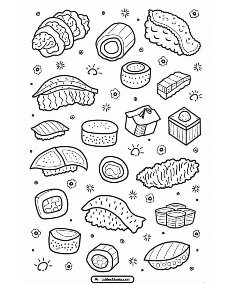 Sushi Coloring Page - Printables Mania