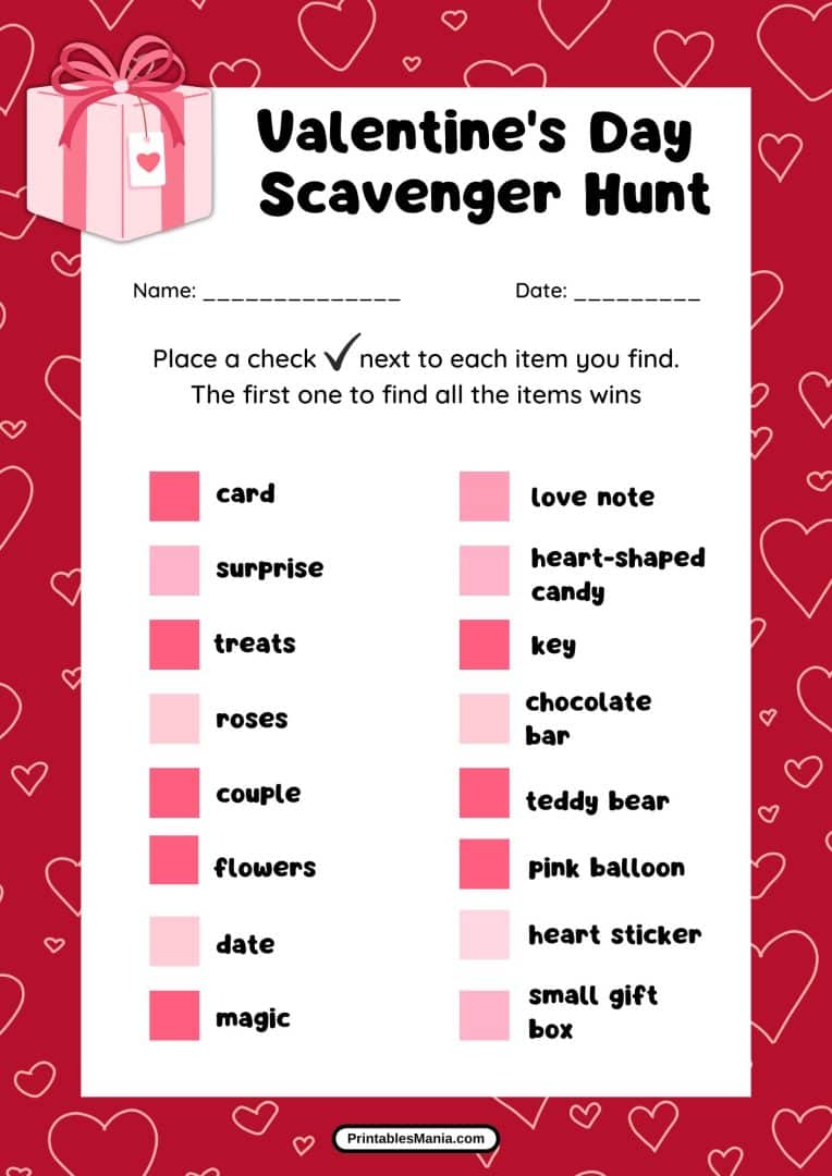 Valentine's Day Scavenger Hunt - Printables Mania