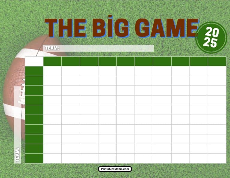 Free Printable Football Squares PDF - Printables Mania