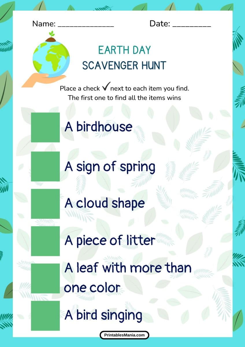 Earth Day Scavenger Hunt Printable - Printables Mania