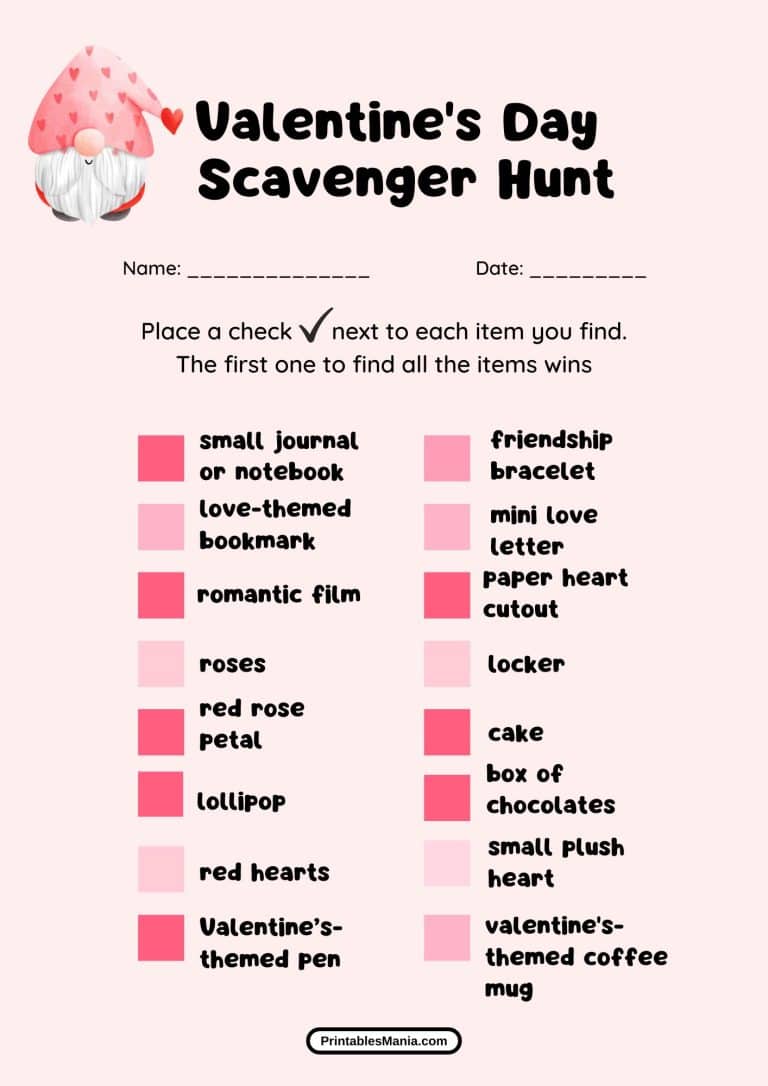Valentine's Day Scavenger Hunt - Printables Mania