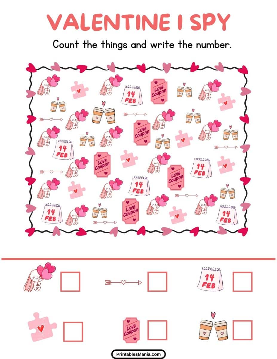 Valentine I Spy Printable PDF - Printables Mania