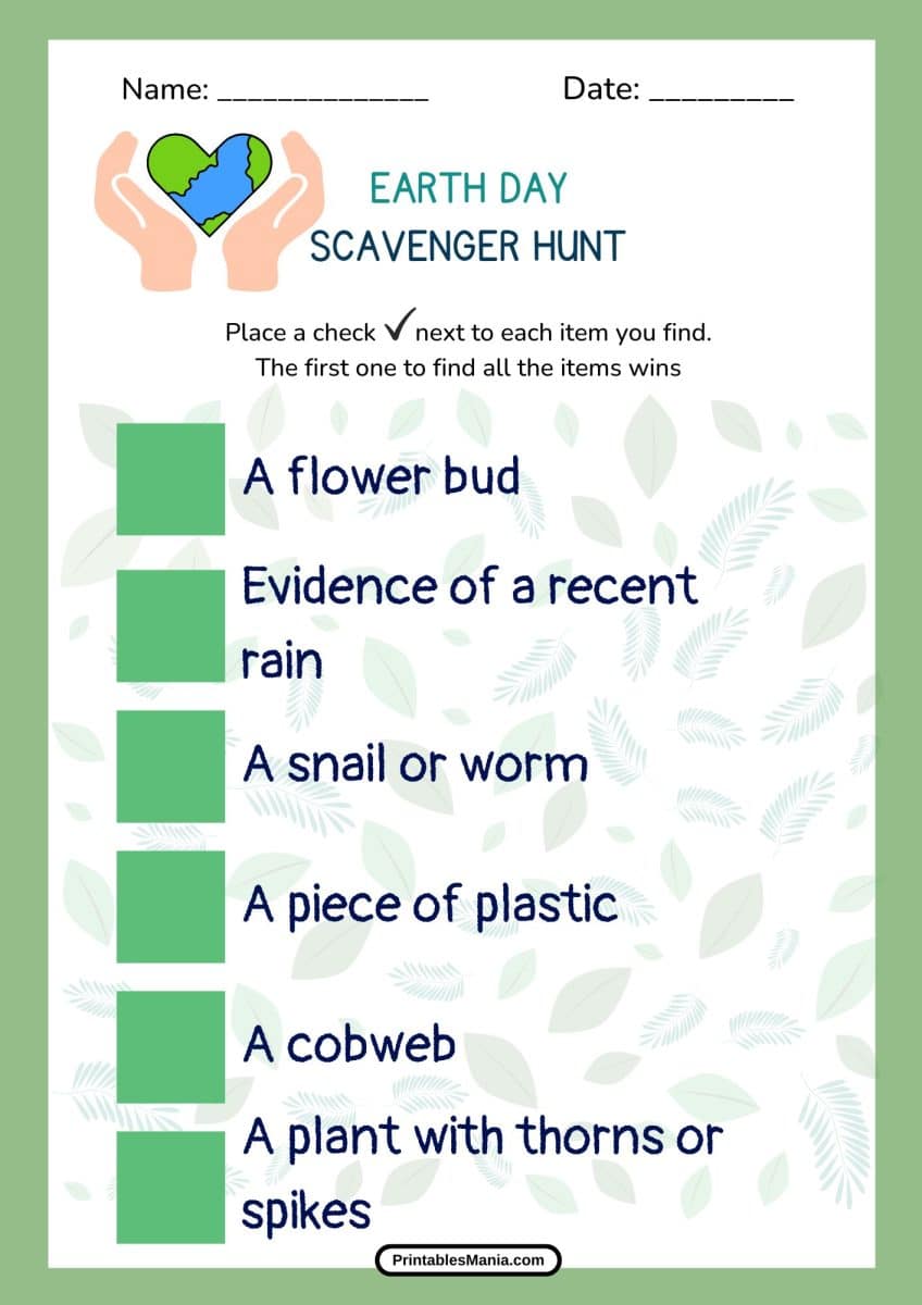 Earth Day Scavenger Hunt Printable - Printables Mania