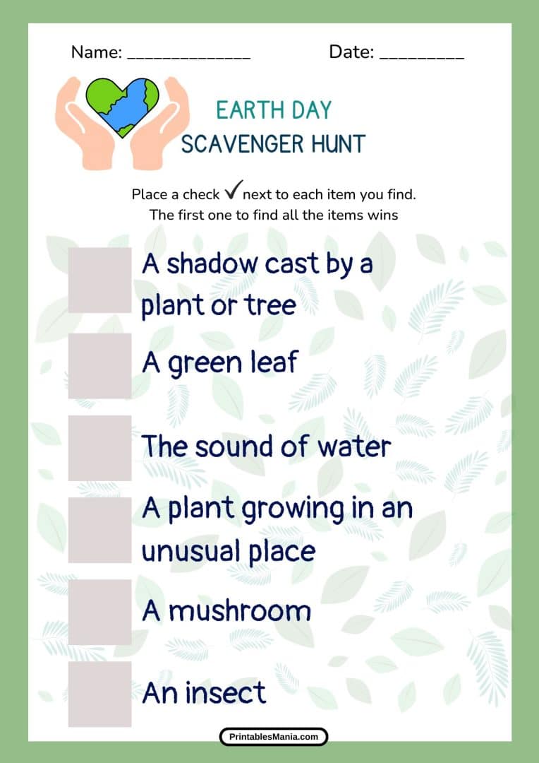 Earth Day Scavenger Hunt Printable - Printables Mania