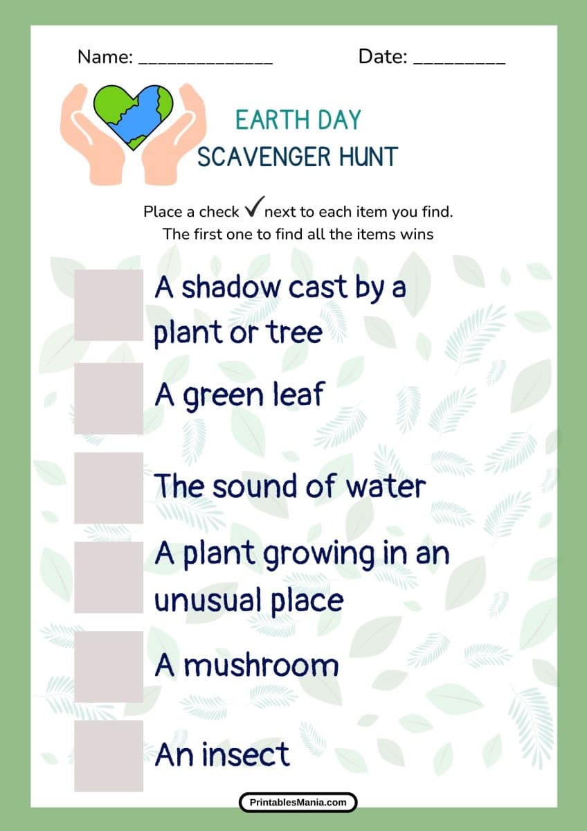 Earth Day Scavenger Hunt Printable - Printables Mania