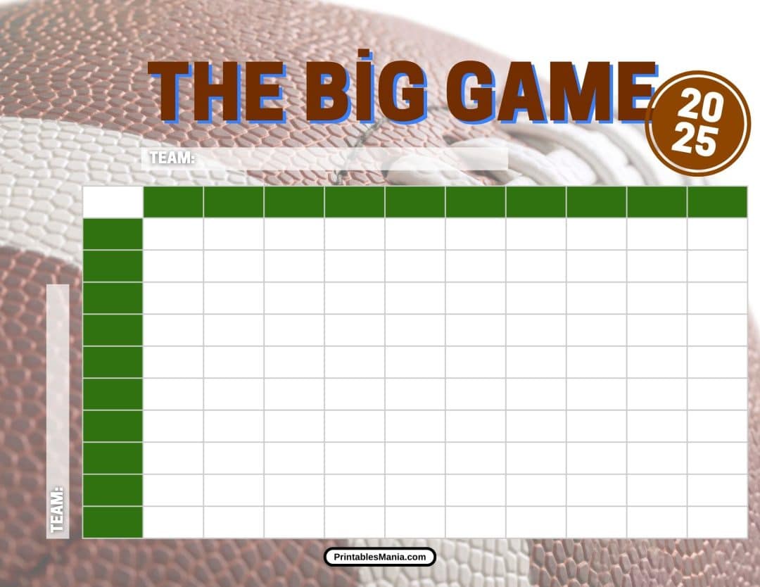 Free Printable Football Squares PDF - Printables Mania