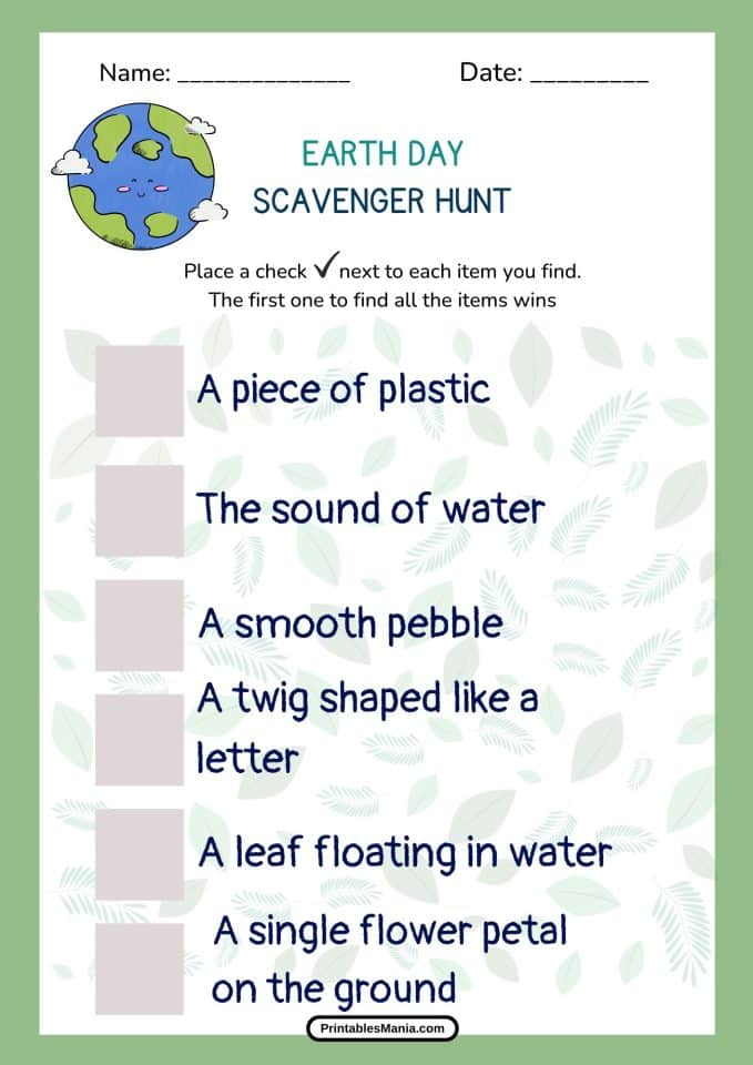 Earth Day Scavenger Hunt Printable - Printables Mania