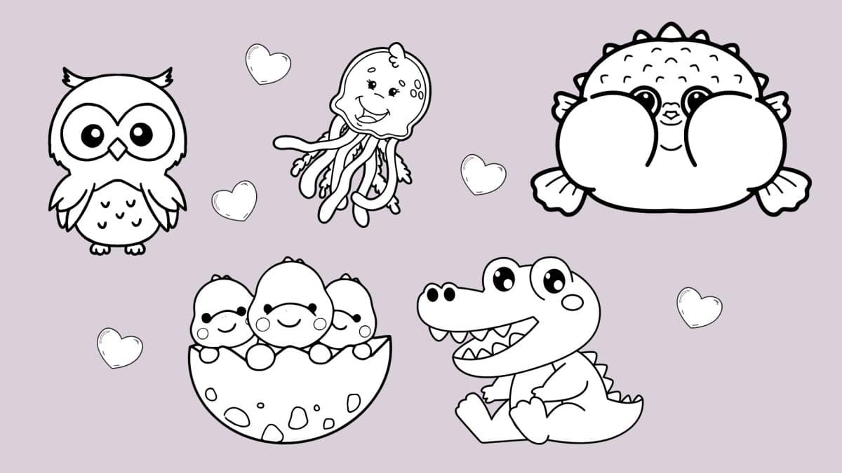 Cute Animal Drawings Without Color - Printables Mania