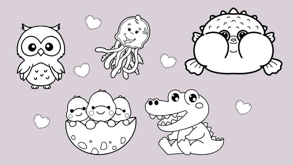 Cute Animal Drawings Without Color - Printables Mania